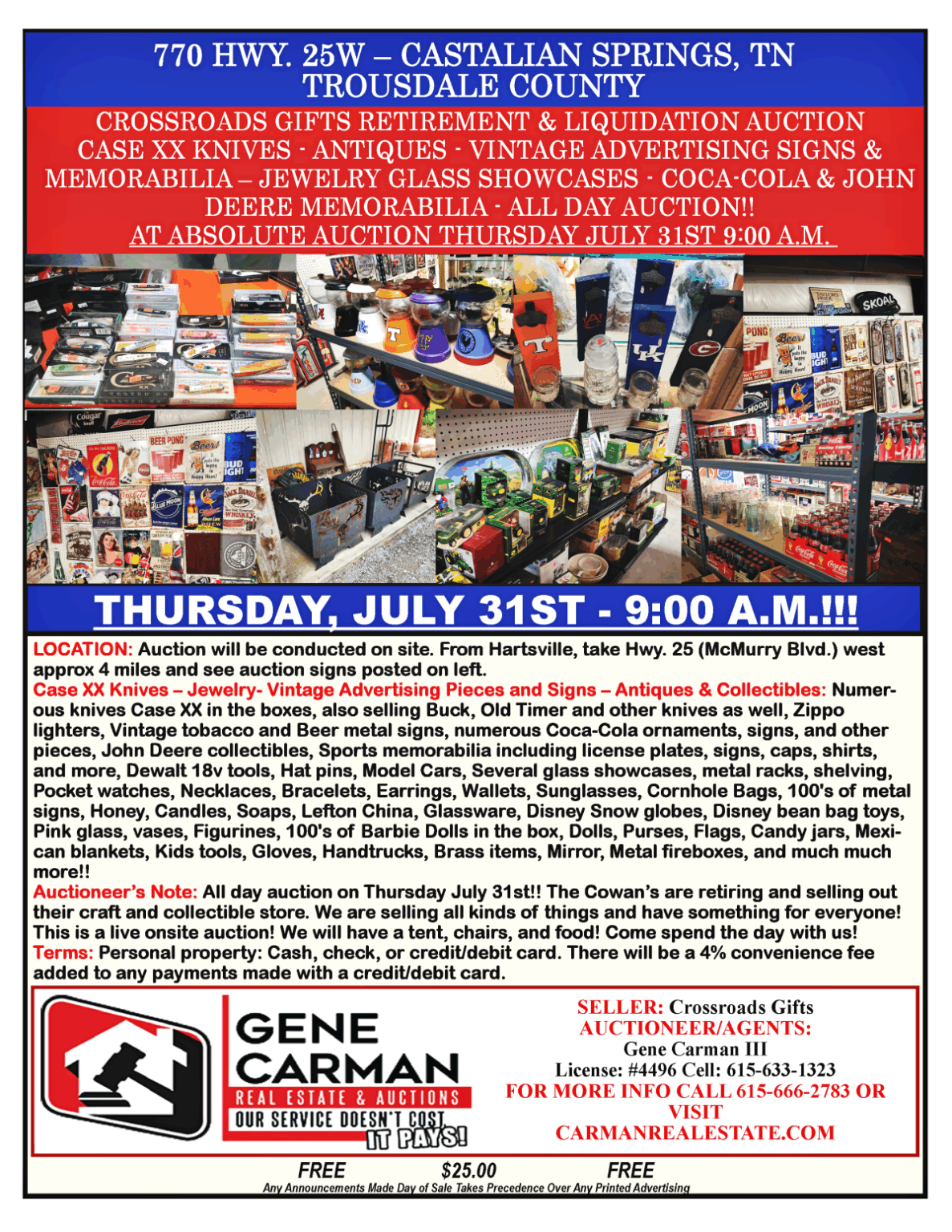 RETIREMENT & LIQUIDATION AUCTION - CROSSROADS GIFTS!!! - Gene Carman ...