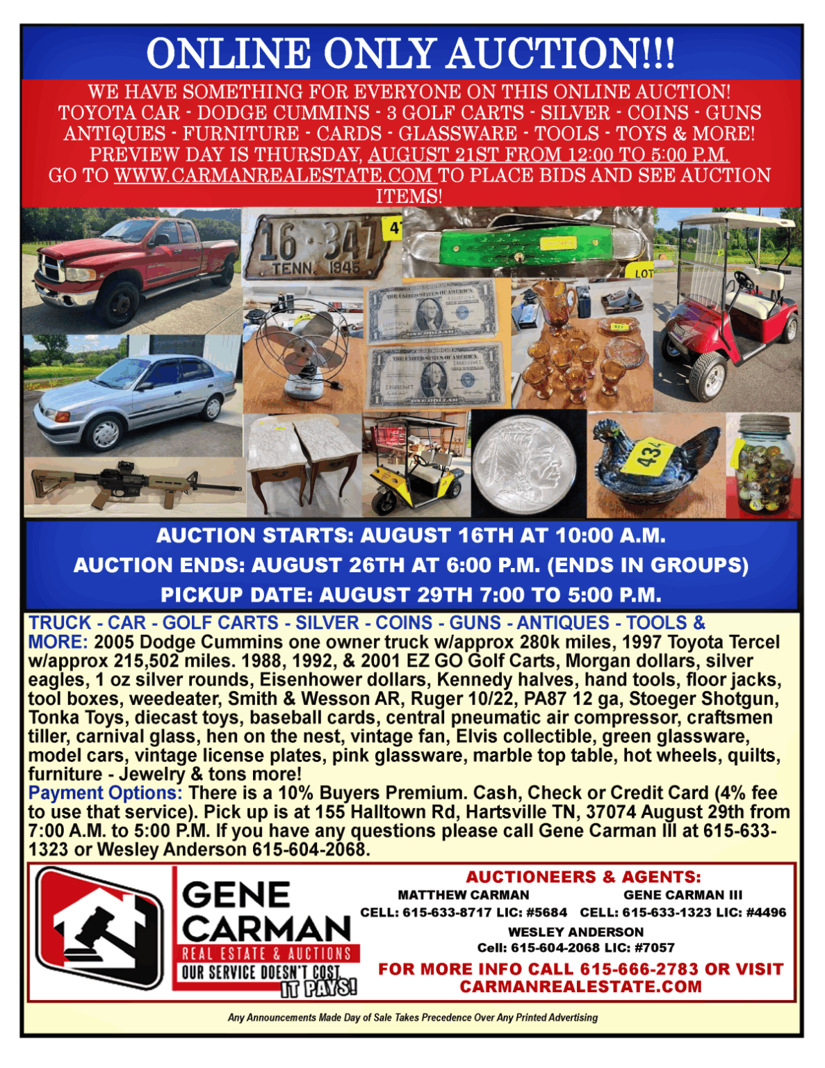 ONLINE ONLY AUCTION!!! CAR - TRUCK - SILVER - GUNS - TOOLS - ANTIQUES ...